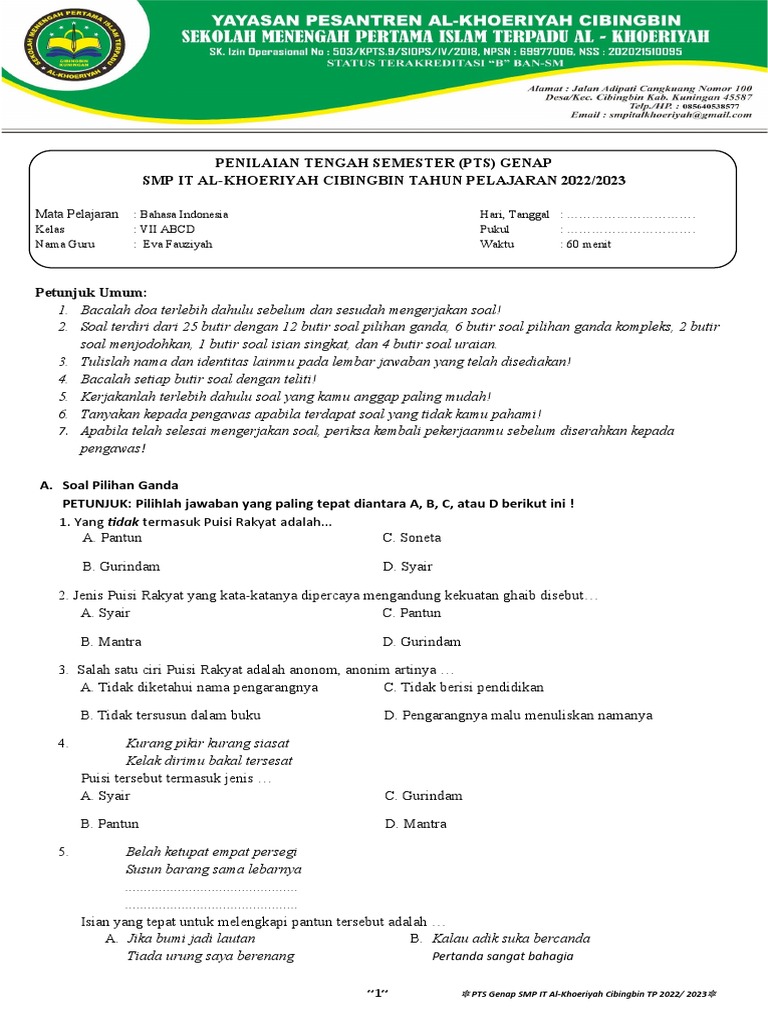 Soal PTS B.Indo (Genap) | PDF