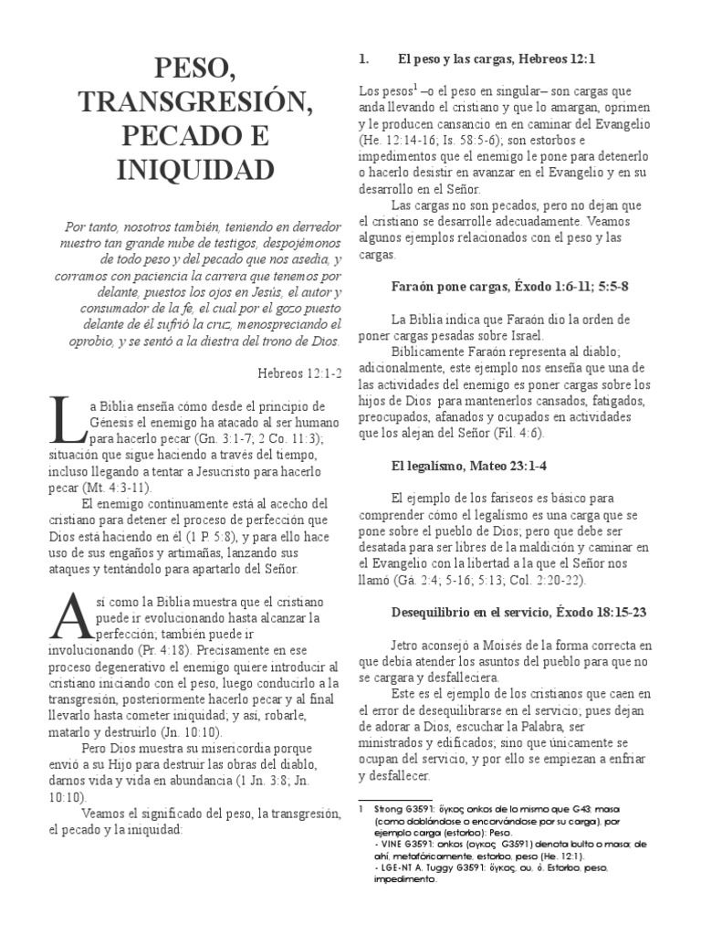 La Biblia enseña sobre el peso, la transgresión, el pecado y la ...