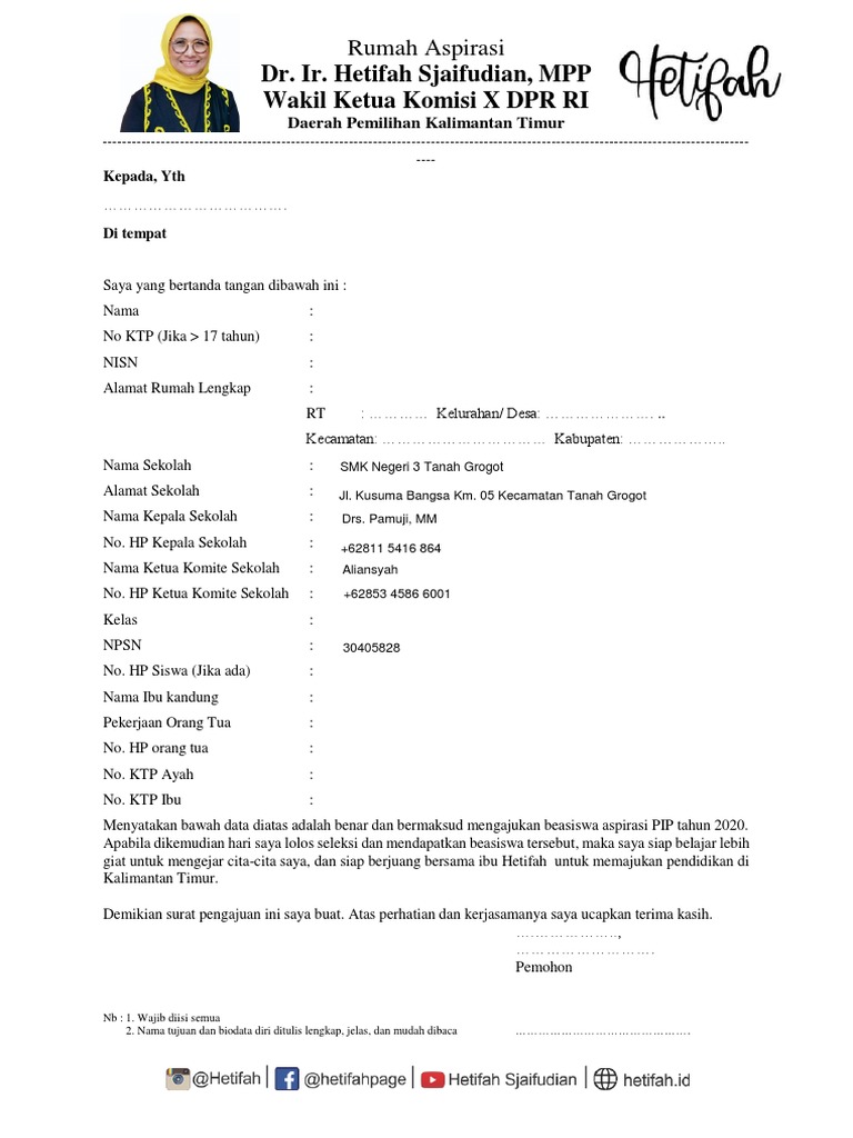 Form PIP Aspirasi Hetifah | PDF