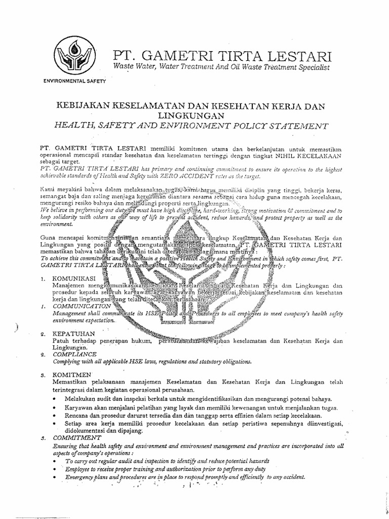 1.1.a. Keterlibatan Senior Manajer Daalam Manajemen K3LL | PDF ...