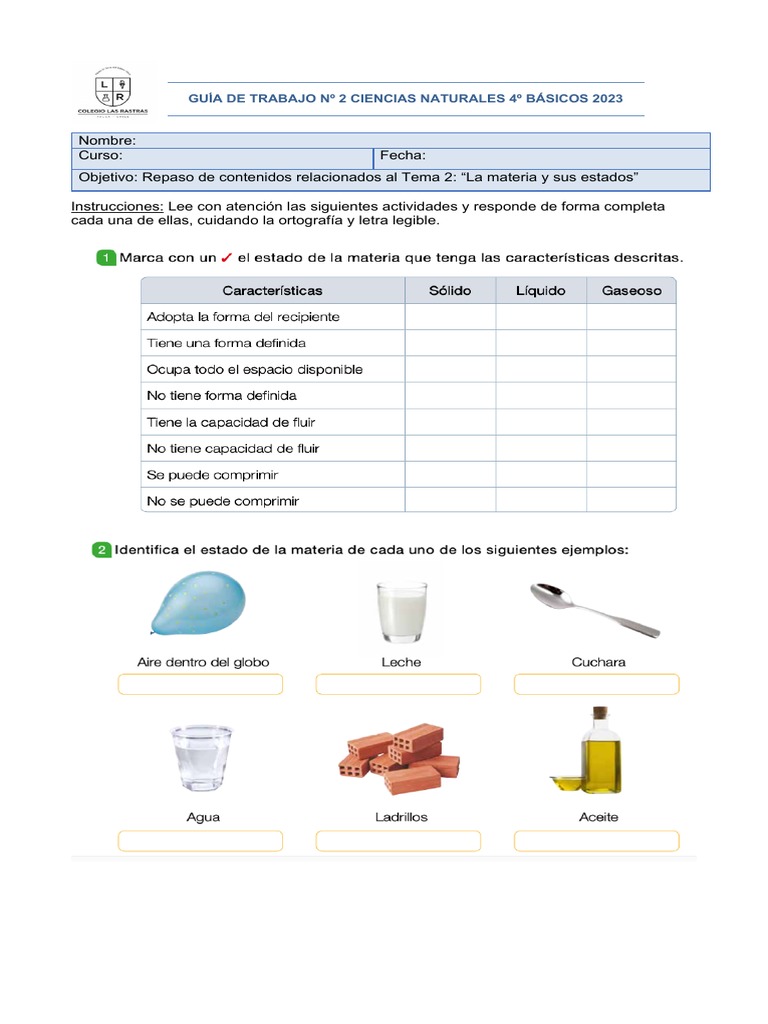 Guía Nº2 La Materia y Sus Estados 2023 | PDF | Artes del Lenguaje y ...