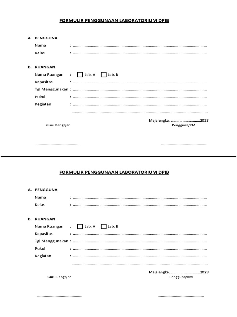 Formulir Peminjaman Laboratorium | PDF