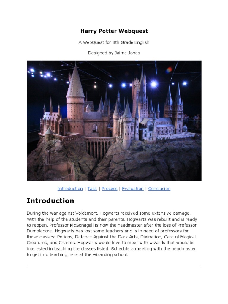 Harry Potter Webquest: Task Process Evaluation Conclusion | PDF ...