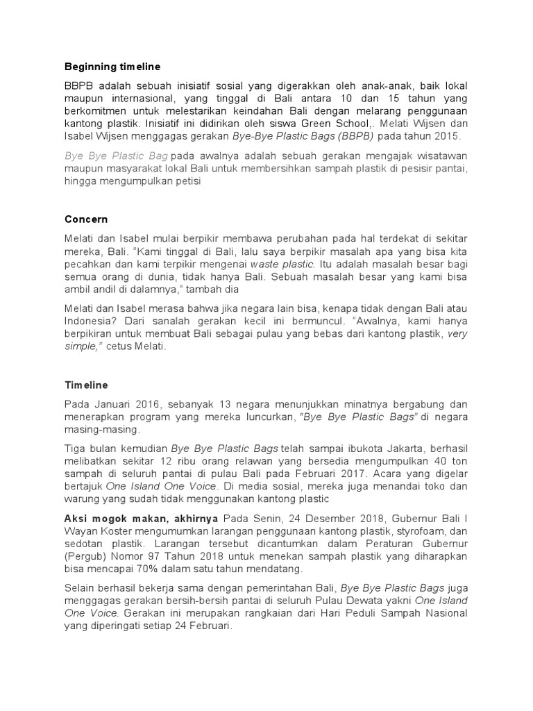 Tentang Komunitas Bye Bye Plastic Bags (BBPB) | PDF