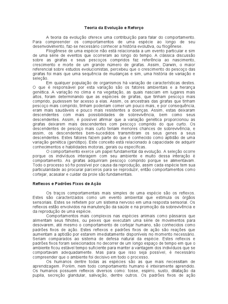 Evolução e Comportamento: Reforços e Punições | PDF | Evolução ...