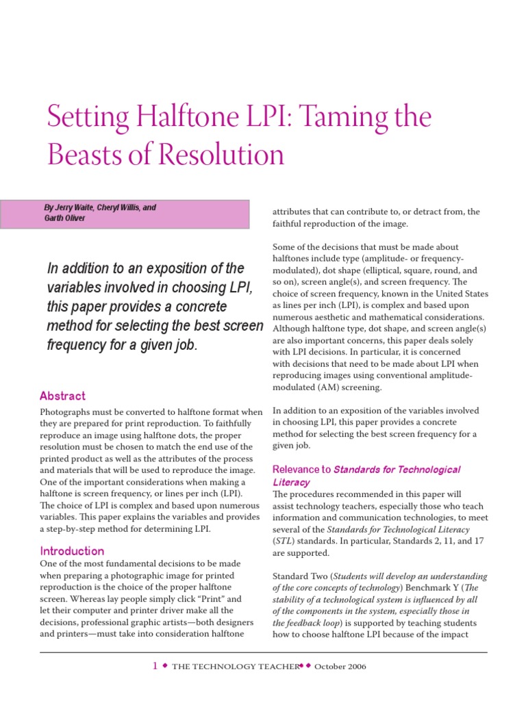 Setting Halftone LPI: Taming The Beasts of Resolution | PDF | Image ...