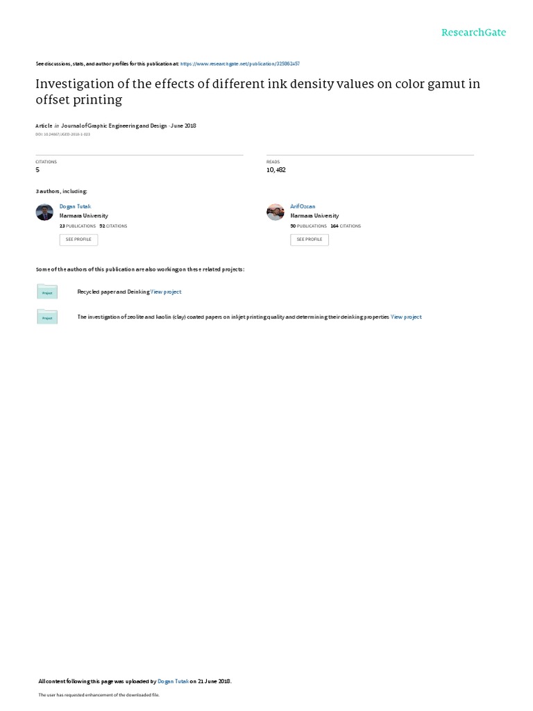 Investigation of The Effects of Different Ink Density Values On Color Gamut in Offset Printing ...