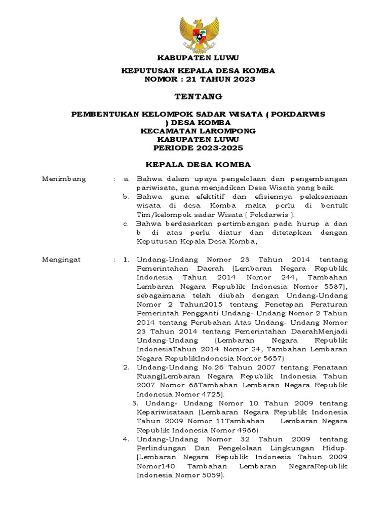 Sk-Pokdarwis Desa Komba | PDF