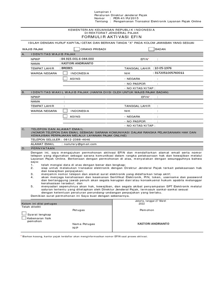 Form-Aktivasi-Efin - 1 | PDF