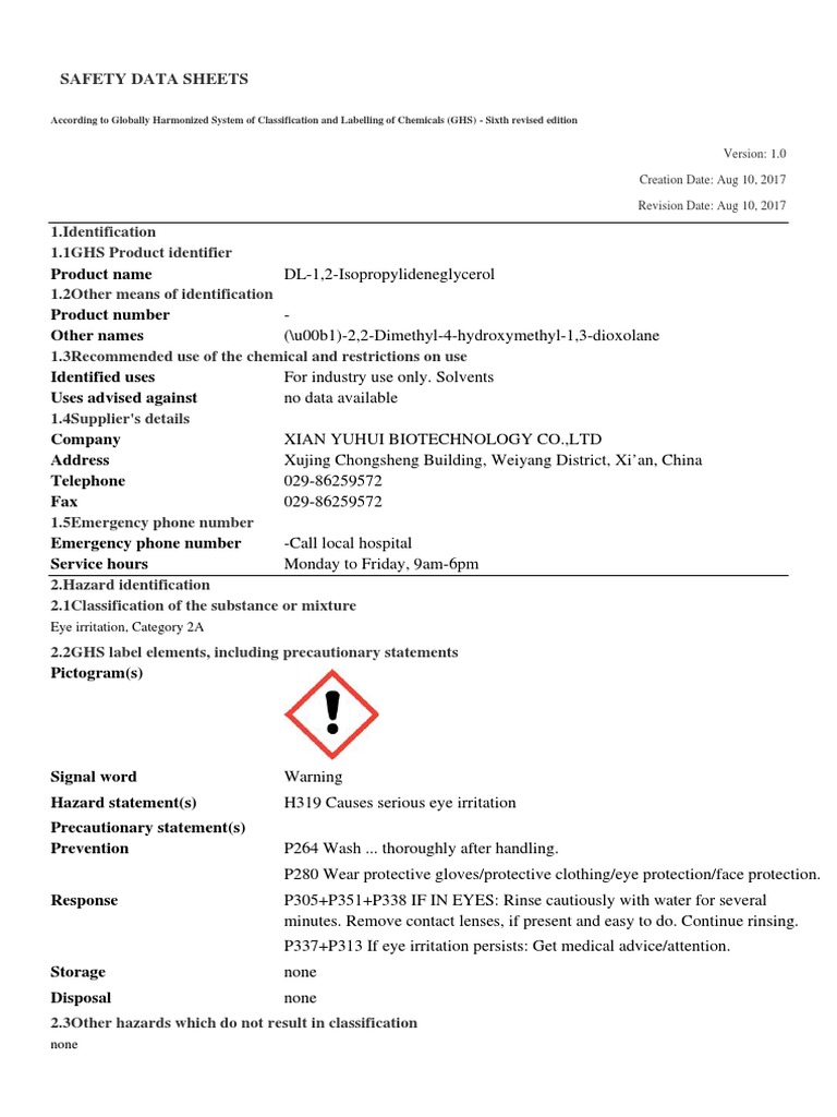 Safety Data Sheets for Chemicals | PDF | Personal Protective Equipment | Toxicity