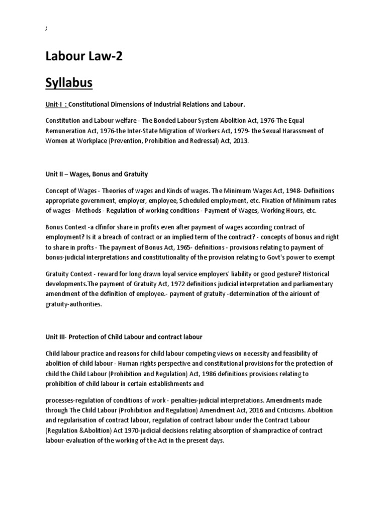 Labour Law - 2 Syllabus and Important Questions | Download Free PDF ...