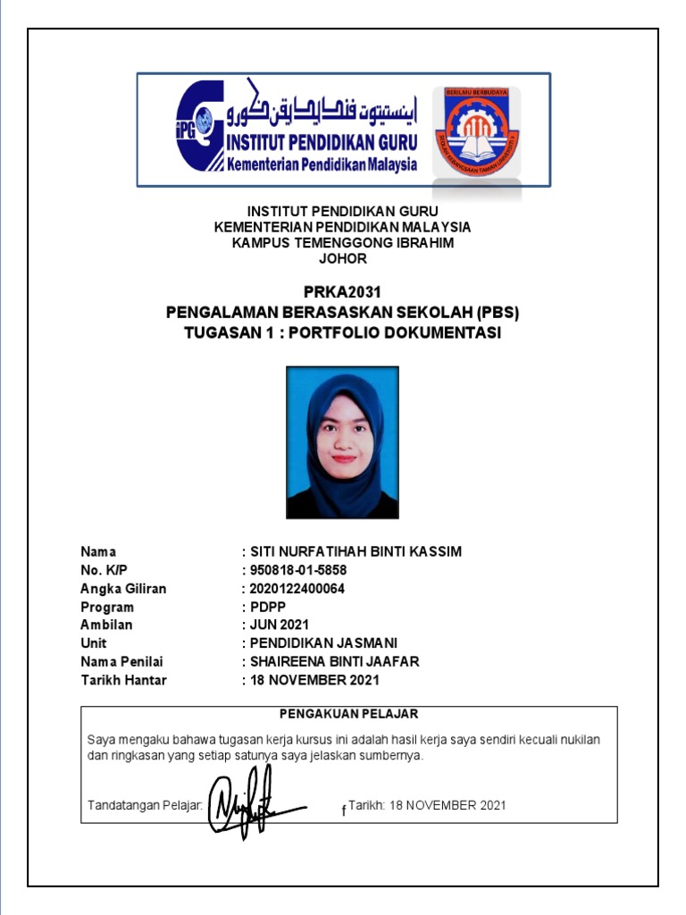 PRKA2031 Pengalaman Berasaskan Sekolah (PBS) Tugasan 1: Portfolio Dokumentasi | PDF