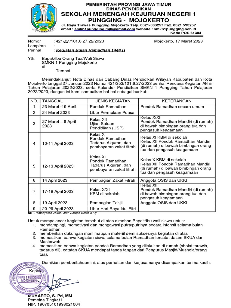 Contoh Surat Edaran Kegiatan Pondok Ramadhan 1444 H | PDF
