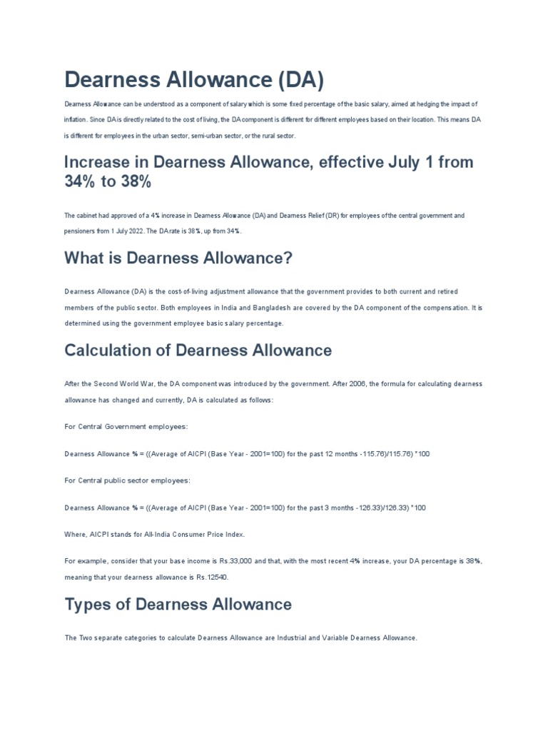 Dearness Allowance | PDF | Cost Of Living | Compensation And Benefits