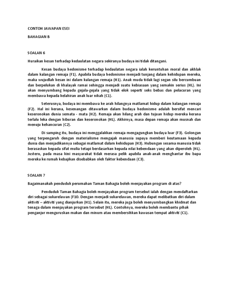 Contoh Jawapan Esei | PDF
