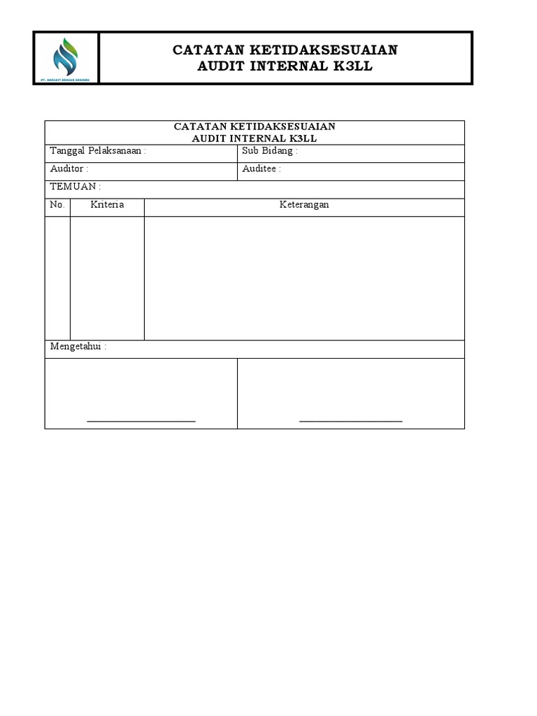 Audit K3LL catatan ketidaksesuaian | PDF