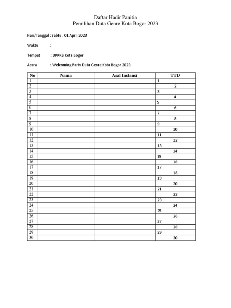 Contoh Absensi Acara | PDF