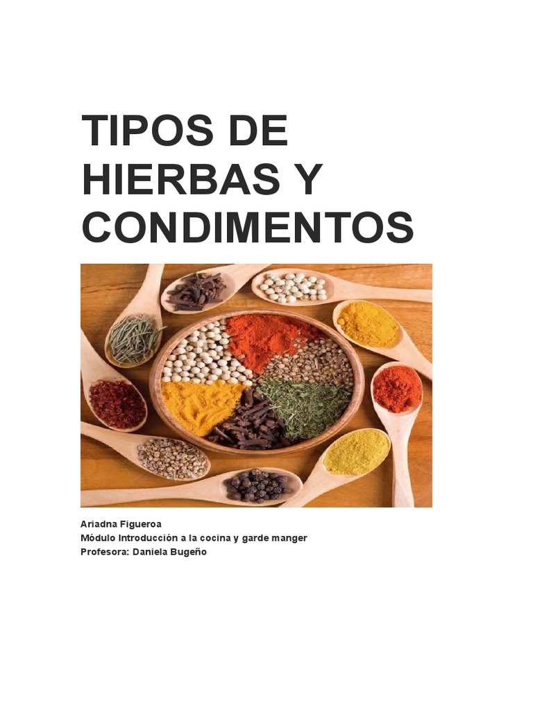 Tipos de Hierbas y Condimentos | PDF | Aceite de oliva | Pimienta negra