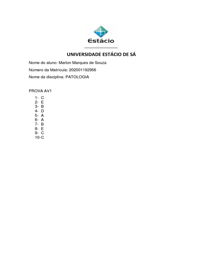Prova Av1 - Patologia | PDF