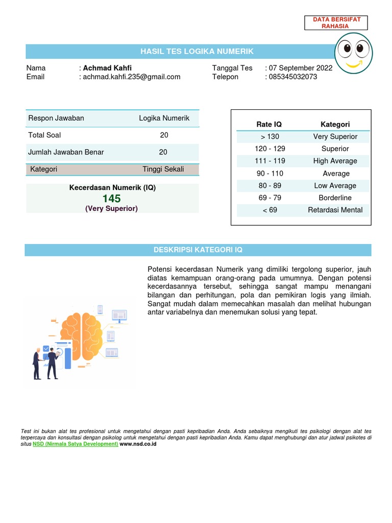 Hasil Tes Logika Numerik Achmad | PDF