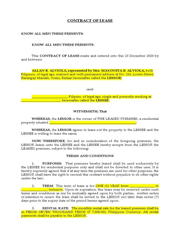 Contract of Lease | PDF | Lease | Private Law