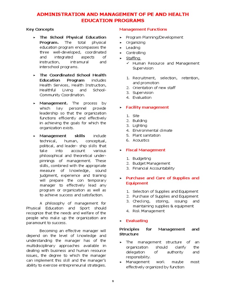 Administration and Management of Pe and Health Education Programs ...