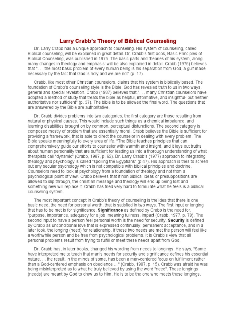 Crabb, Larry Counseling Model | PDF | Christian Counseling | Psychotherapy