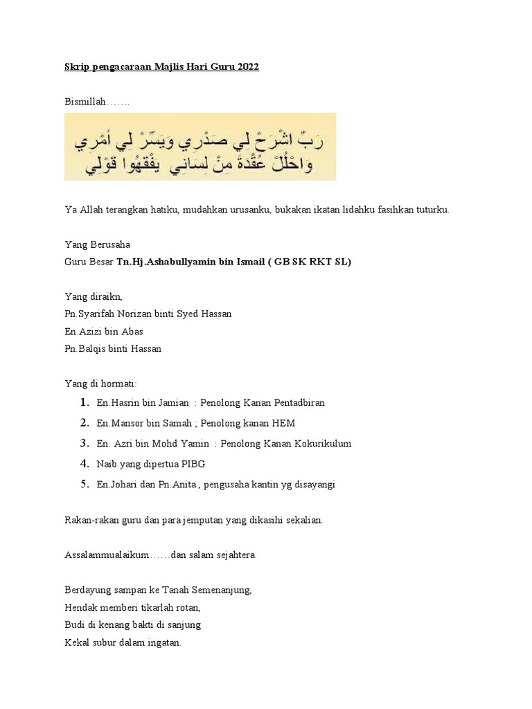 Skrip Pengacaraan Majlis Perpisahan | PDF