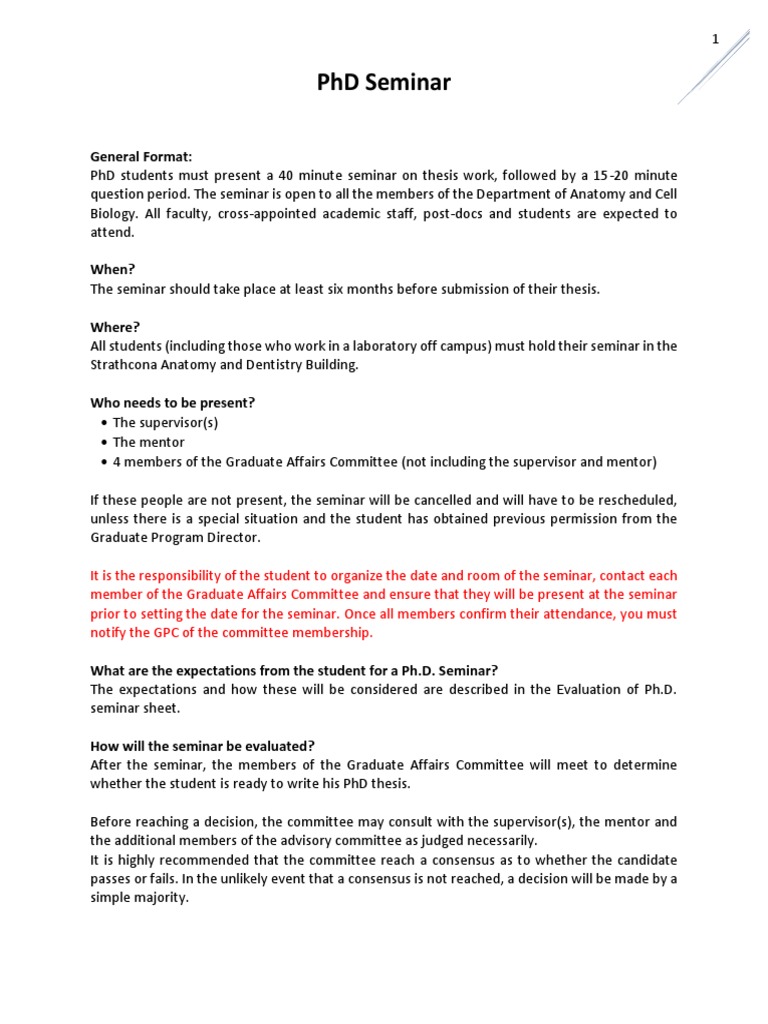 PHD Seminar Guidelines 0 | PDF | Thesis | Doctor Of Philosophy