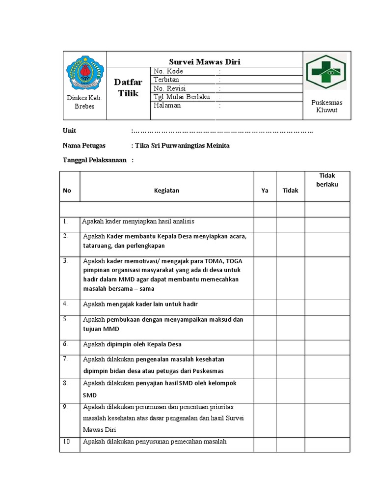Daftar Tilik PENDATAAN PHBS RT | PDF
