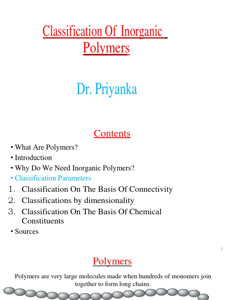 Classification of Inorganic Polymers: Dr. Priyanka | PDF | Polymers ...