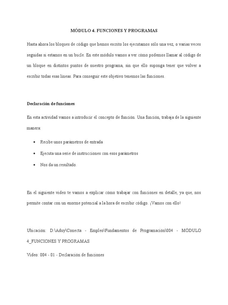 004 - 00 - Módulo 4 Funciones y Programas | PDF | Informática ...