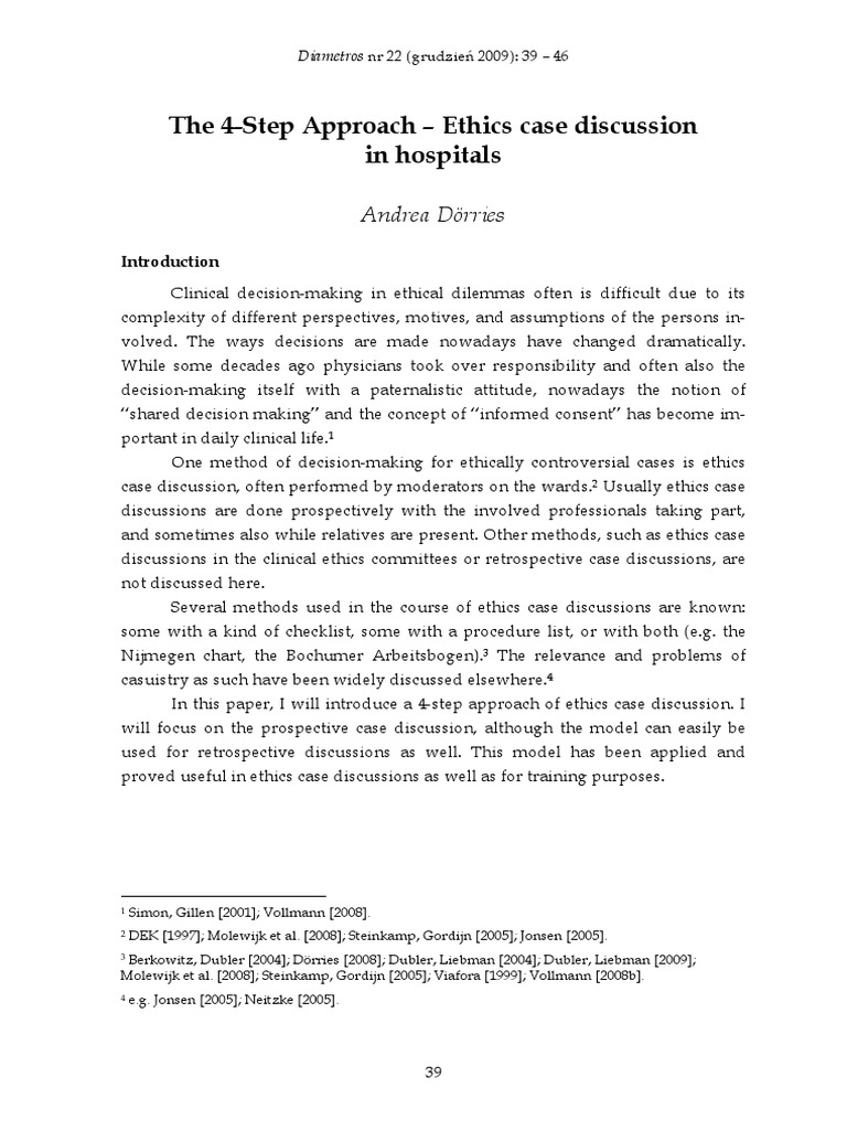 The 4-Step Approach - Ethics Case Discussion in Hospitals: Andrea ...