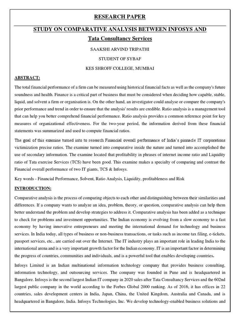 Research Paper Study On Comparative Analysis Between Infosys and Tata ...