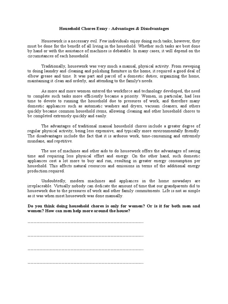 Household Chores Essay - Advantages & Disadvantages | PDF ...