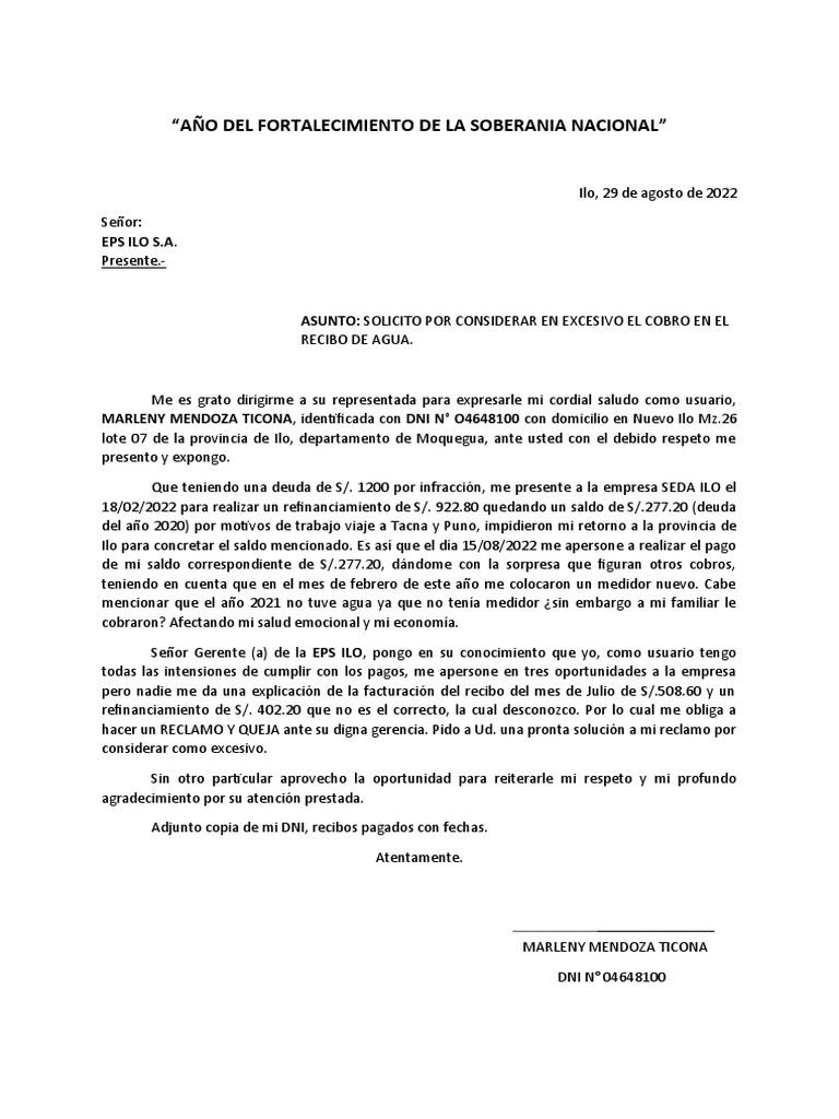 Carta A La Eps Ilo | PDF