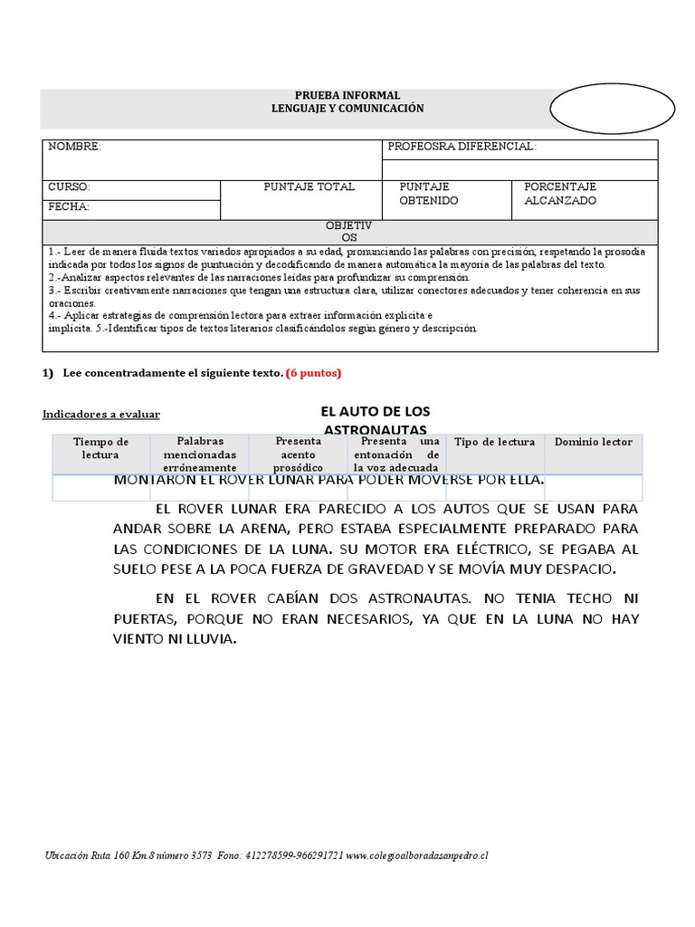 Prueba 6° Basico Lenguaje | PDF | Narración