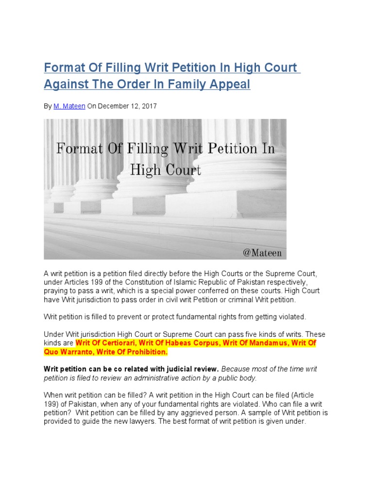 Sample Writ Petition - Khan Law Associates | Download Free PDF ...