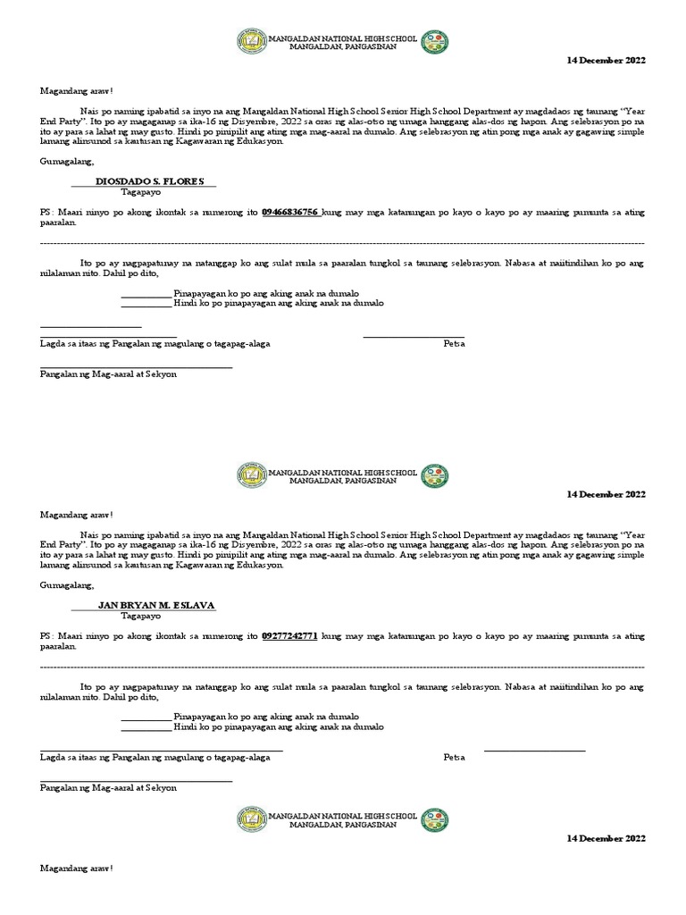 Letter For Year End Party | PDF