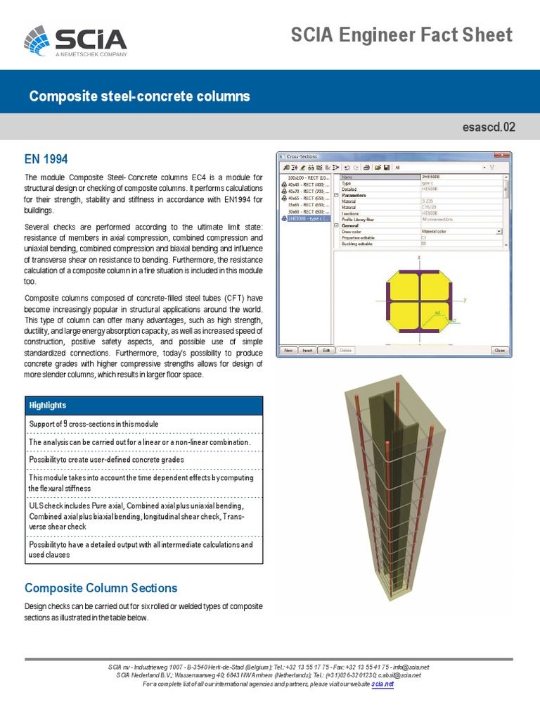 SCIA Engineer Fact Sheet: Composite Steel-Concrete Columns | PDF ...