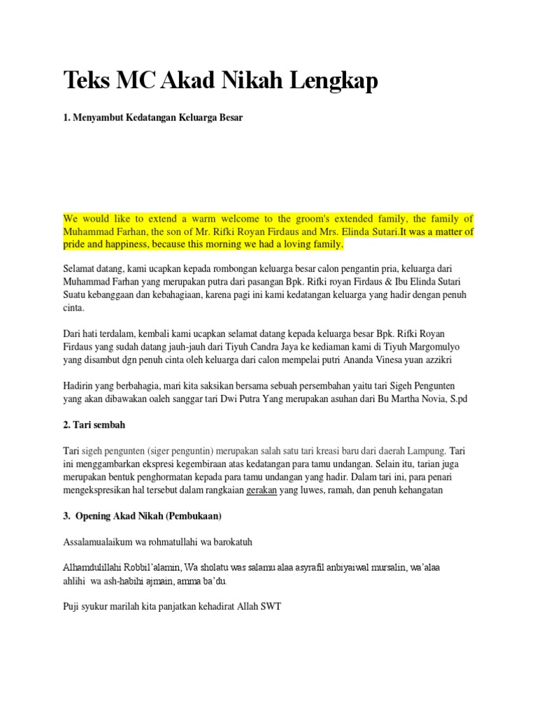 Teks MC Akad Nikah Lengka1 | PDF