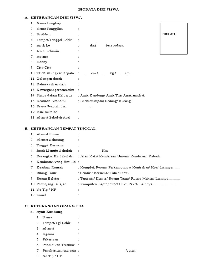 Biodata Diri Siswa | PDF