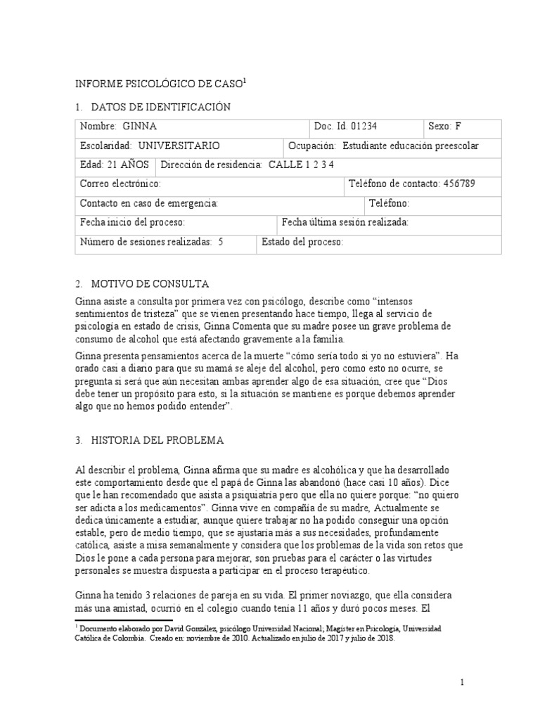 Formato Informe de Caso | PDF | Trastorno depresivo mayor | Alcoholismo