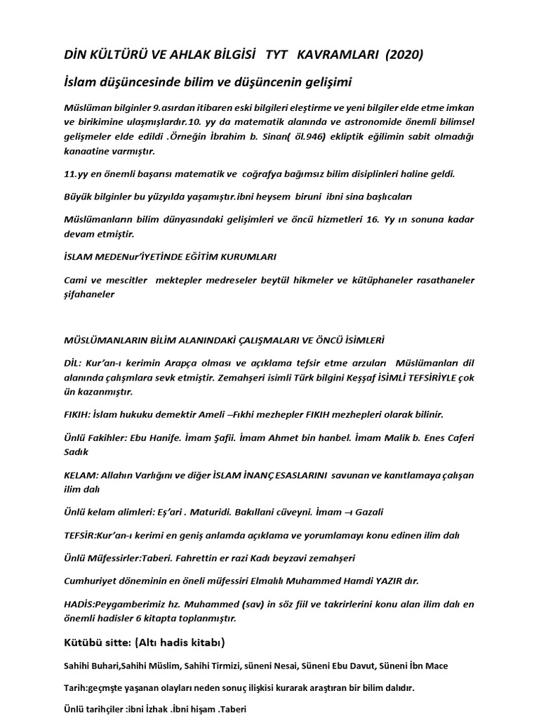 Din Kulturu Ve Ahlak Bilgisi Tyt Kavramlari | PDF