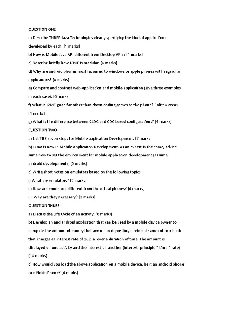 Mobile Programming Questions | PDF Mobile Programming Questions | PDF