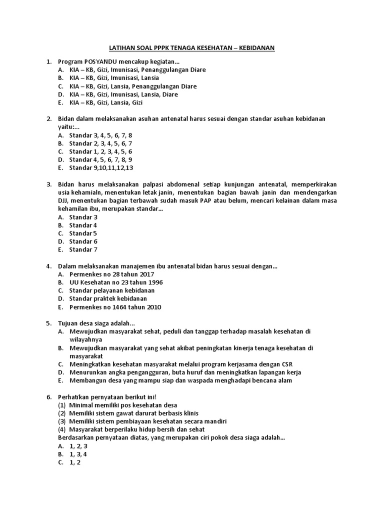 Latihan Soal PPPK Tenaga Kesehatan Bidan | PDF