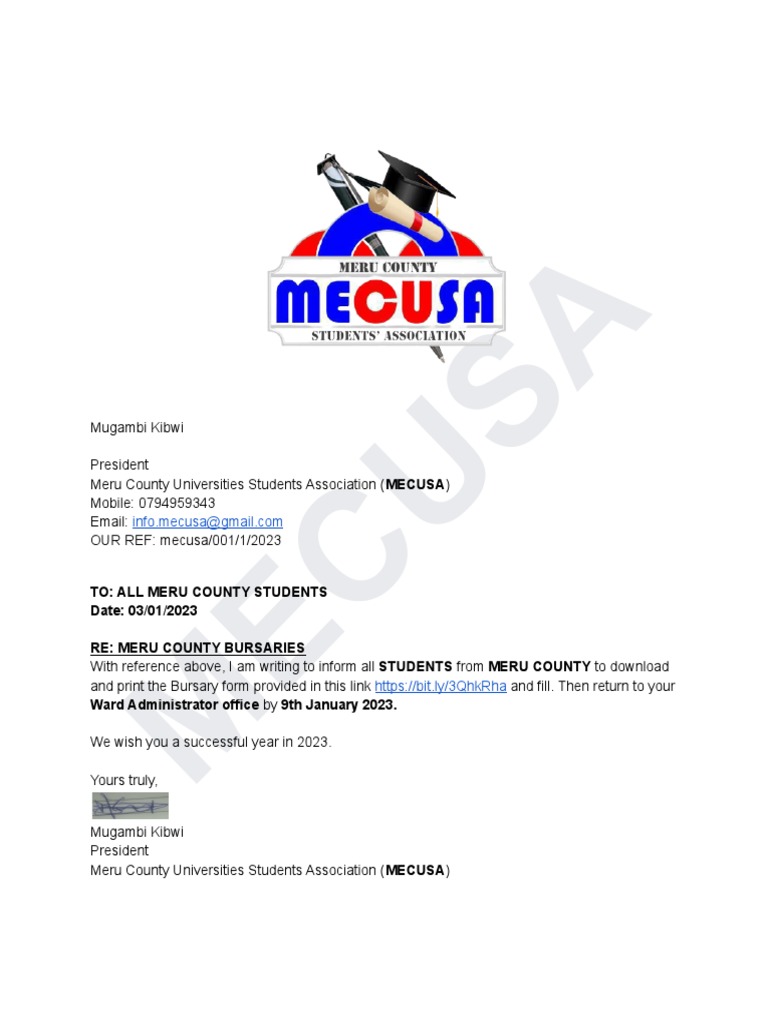 Meru County Bursary Application Notice | PDF