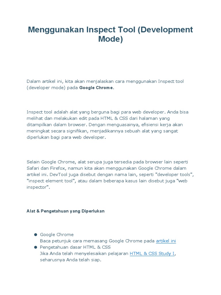 Menggunakan Inspect Tool (Development Mode) | PDF