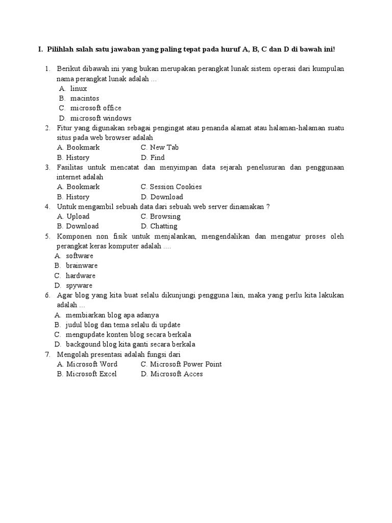 Latihan Soal Pas Informatika Kelas 9 Ganjil 2023 | PDF