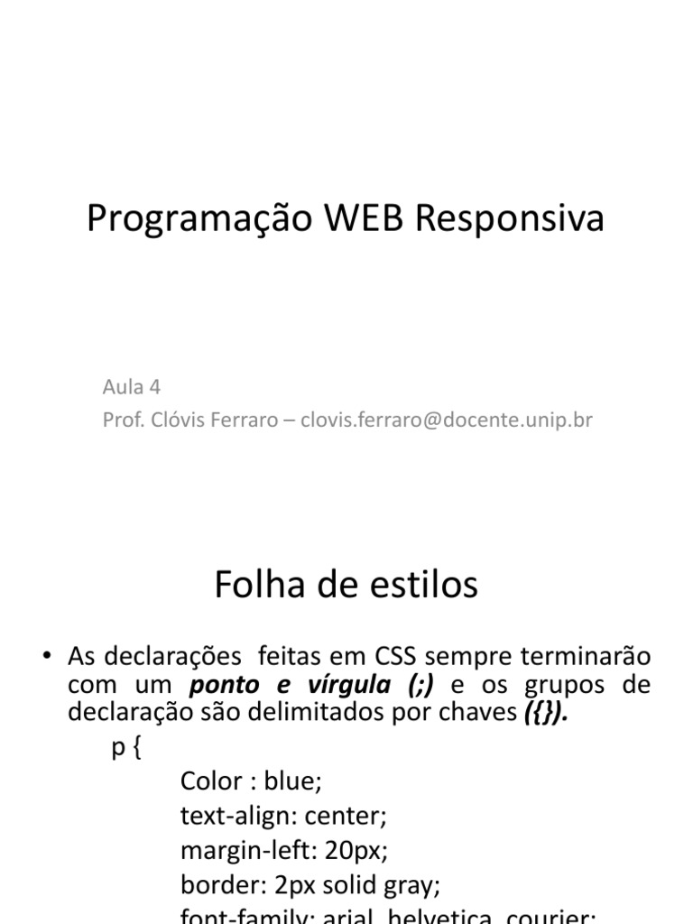 Programação WEB Responsiva-Aula4 | PDF | Ciência da Computação | Science